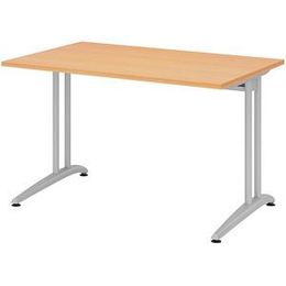 Hammerbacher BS12 Schreibtisch buche rechteckig, C-Fuß-Gestell silber 120,0 x 80,0 cm