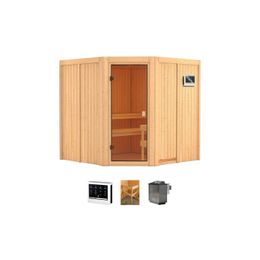 Welltime Sauna Merkur, BxTxH: 196 x 196 x 198 cm, 68 mm, (Set) 9 kW-Bio-Ofen mit ext. Steuerung, beige