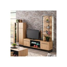Homestyle4u Wohnwand Schrankwand Anbauwand Wohnzimmer-Set Modern Eiche Holz Industrial
