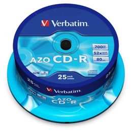 Verbatim CD-Rohling CD-R 80 Min/700 MB Verbatim 52x AZO Crystal in Cakebox 25 Stück