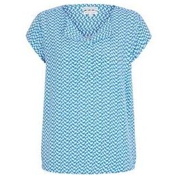 Tom Tailor Damen Gemusterte Bluse mit LENZING (TM) ECOVERO (TM), blau, Logo Print, Gr. 34