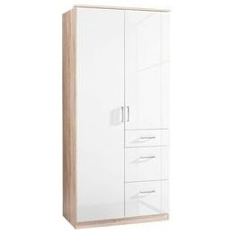 Kleiderschrank wimex "Clack" Schränke Gr. B: 90 cm, ohne Spiegel, weiß (struktureichefarben hell, hochglanz) Drehtürenschrank Kleiderschrank Schränke