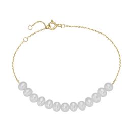 Armband Luigi Merano "mit Süßwasser Perlen, Gold 585" Armbänder Gr. 19 cm, Gelbgold 585, weiß Damen Armbänder Silber
