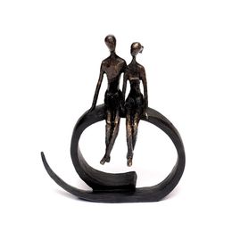 Brillibrum Dekofigur Design Skulptur Liebespaar aus Polyresin Paar Figur sitzend Love Statue Bronze Freundschaft Deko bronzefarbend auf schwarzem Ring