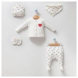 Engelbaby Erstausstattungspaket Erstausstattungs-Set Neugeborenen 100% Baumwolle 5-teilige HERZ-Motiv (Set