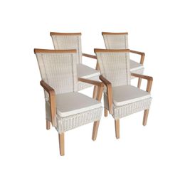 Casamia Esszimmerstuhl Esszimmer Stühle Set mit Armlehnen 4 Stück Rattanstühle Stuhl weiß Per