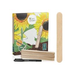 OwnGrown Gartenstecker 50x Pflanzschilder & Stift zum Beschriften: Premium Holz wetterfest Holz Rund