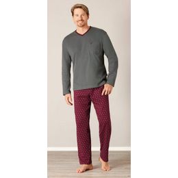 Hajo Schlafanzug Herren Pyjama mit V-Ausschnitt (2 tlg) Baumwolle Interlock