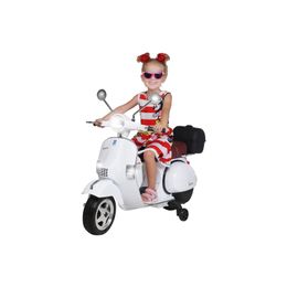 Actionbikes Motors Kinder-Elektroroller Vespa, lizenziert, EVA-Reifen, LED-Scheinwerfer, Koffer, Soundmodul, Stützräder (Weiß)
