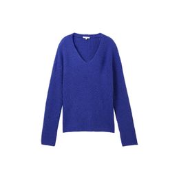 Tom Tailor Damen V-Ausschnitt Strickpullover, blau, Uni, Gr. XXXL