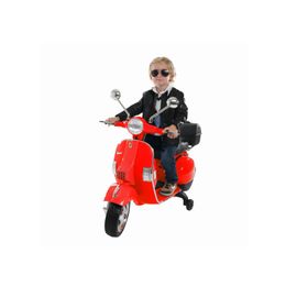 Actionbikes Motors Kinder-Elektroroller Vespa, lizenziert, EVA-Reifen, LED-Scheinwerfer, Koffer, Soundmodul, Stützräder (Rot)