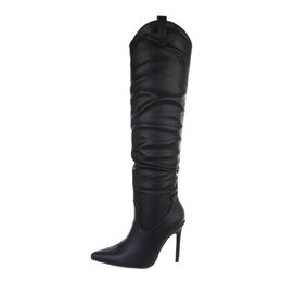 Ital-Design Damen Abendschuhe Party & Clubwear Overkneestiefel Pfennig-/Stilettoabsatz High-Heel Stiefel in Schwarz