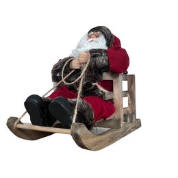 Wohnando Dekofigur Weihnachtsmann auf Schlitten,Weihnachtsdeko, Santa Claus auf Schlitten, grau|rot