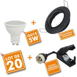 20er Set schwarz orientierbarer LED-Einbaustrahler mit GU10-Glühbirne 230V 5W Température de Couleur: Blanc chaud 2700K