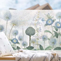 Fensterfolie Blaue Alliumdolden im Wind