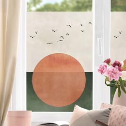 Fensterfolie Vogelschwarm vor aufgehender Sonne