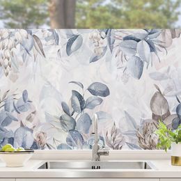 Fensterfolie Botanik in Pastell Blau & Beige