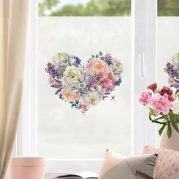 Fensterfolie Aquarell Herz Blüten Bouquet
