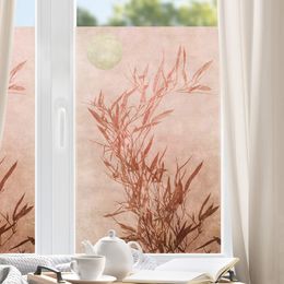 Fensterfolie Goldene Sonne mit Rosa Bambus
