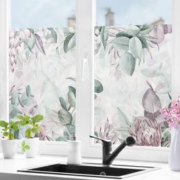 Fensterfolie Botanik in Pastell Grün & Rosa