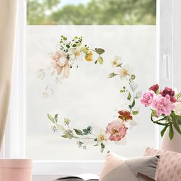 Fensterfolie Zarter Aquarell Blütenkranz