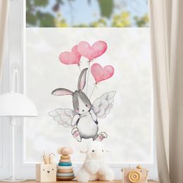Fensterfolie Hase an Herzluftballons