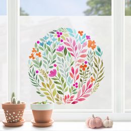 Fensterfolie Blumiges Aquarell im Kreis