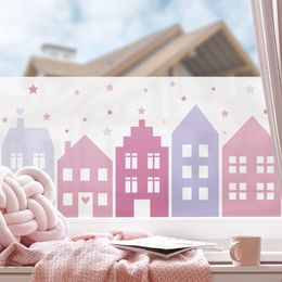 Fensterfolie Häuser und Sterne Pink Violett