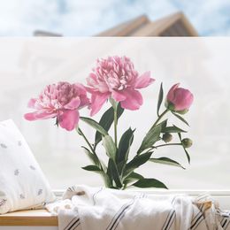 Fensterfolie Blüten und Knospen Pink auf Weiß