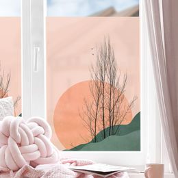 Fensterfolie Sonnenuntergang mit Baum