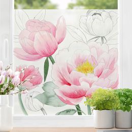 Fensterfolie Zeichnung Rosa Päonien I