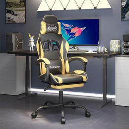 Bonnevie - Gaming-Stuhl mit Fußstütze Bürodrehstuhl - Schreibtischstuhl ergonomischer Drehbar Schwarz & Golden Kunstleder BV242088