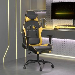 Bonnevie - Gaming-Stuhl Bürodrehstuhl mit Massage & Fußstütze - Schreibtischstuhl ergonomischer Schwarz Golden Kunstleder BV654544