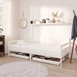 Bett Tagesbett mit Schubladen - Jugendbett Bettgestell 90x200 cm Weiß Massivholz Kiefer BV360907 - BonneVie