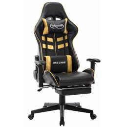 Bonnevie - Gaming-Stuhl mit Fußstütze Bürodrehstuhl - Schreibtischstuhl ergonomischer Schwarz und Golden Kunstleder BV693734