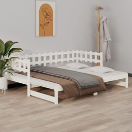 Bonnevie - Bett Tagesbett Ausziehbar - Jugendbett Bettgestell Weiß 2x(80x200) cm Massivholz Kiefer BV745623