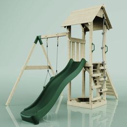 Rebo Spielturm mit Wellenrutsche und Kinder-Schaukel Outdoor Klettergerüst Garten Kletterseil und Kletterleiter, Ausführung: Babyschaukel, Farbe: