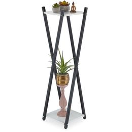 Blumenständer, 2 Etagen in Holzoptik, Metall, mdf, moderner Blumenhocker, hbt: 99 x 29 x 29 cm, schwarz/weiß - Relaxdays