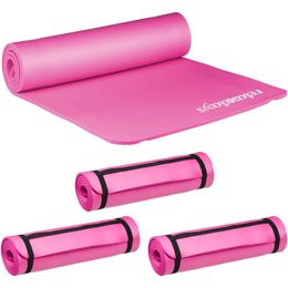 Relaxdays 4 x Yogamatte, 1 cm dick, für Pilates, Fitness, gelenkschonend, mit Tragegurt, Gymnastikmatte 60 x 180 cm, pink