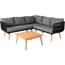 HHG - Garten-Garnitur 119, Garnitur Sitzgruppe Lounge-Set Sofa, Akazie Holz MVG-zertifiziert Polster dunkelgrau - grey