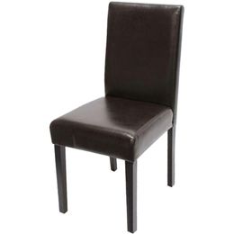 HHG - Esszimmerstuhl Littau, Küchenstuhl Stuhl, Kunstleder braun, dunkle Beine - brown