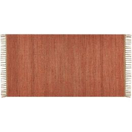 Beliani - Teppich Rot Jute 80 x 150 cm Rechteckig Läufer mit Fransen Natürlich Handgewebt Farbverlauf Boho Fußbodenheizug Geeignet Wohnzimmer Flur