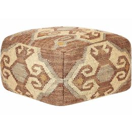 Beliani Pouf Mehrfarbig Jute und Wolle 50 x 50 x 30 cm Quadratisch mit eps Füllung Muster Orientalisch Geometrisch für Wohnzimmer Schlafzimmer Deko - Rot