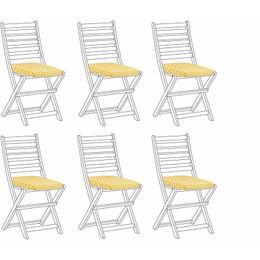 Beliani Sitzkissen für Gartenstuhl 6er Set Gelb / Weiß Stoffbezug mit Reißverschluss Bindebändern 31 x 39 cm Modern Geometrisches Muster Outdoor - Gelb