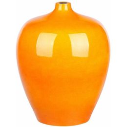 Beliani Blumenvase Orange Terrakotta 37 cm Handgemacht Schmale Öffnung Bauchige Ovale Form Bodenvase Deko Accessoires Wohnzimmer Schlafzimmer Flur - Orange