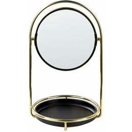 Beliani Kosmetikspiegel in Gold u. Schwarz aus Eisen ø 15 cm Doppelseitig mit Vergrößerungsspiegel Tischspiegel Schminkspiegel für Konsolentisch - Gold