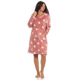 Normann Nachthemd Damen Nachthemd Hauskleid in Sterne Optik aus kuschel Coral Fleece