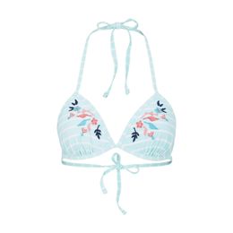 Tom Tailor Damen Gestreiftes Triangel-Bikini-Top, blau, Blumenmuster, Gr. 34