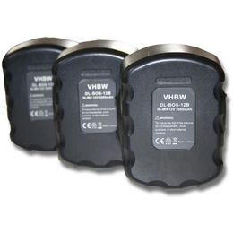 vhbw 3x Akku kompatibel mit Bosch GSB 12VE-2, GSB 12, GLI 12, GLI 12V Flash light, Exact 8, GDR 12V Elektrowerkzeug (3000 mAh, NiMH, 12 V)