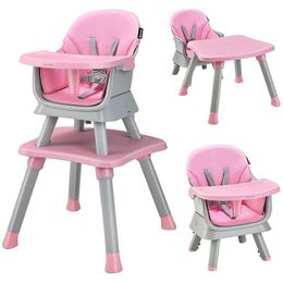 Goplus - 6 in 1 Kinderhochstuhl mit Tisch, Babyhochstuhl mit & 5-Punkt Sicherheitsgurt & Abnehmbarem Waschbarem Tablett, Kinderhochstuhl mit